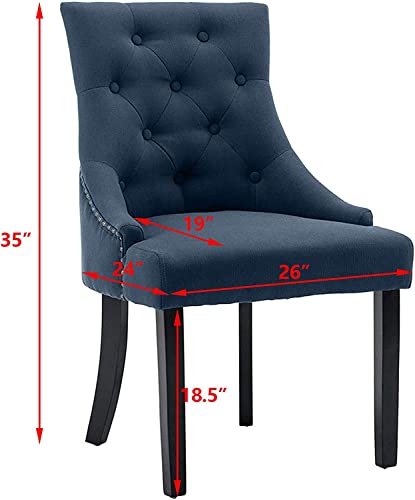 Alohappy Dining Chairs Linen Upholstered Side Chairs with Natural Oak Legs for Kitchen,Living Dining Room,Set of 2 Navy Blue