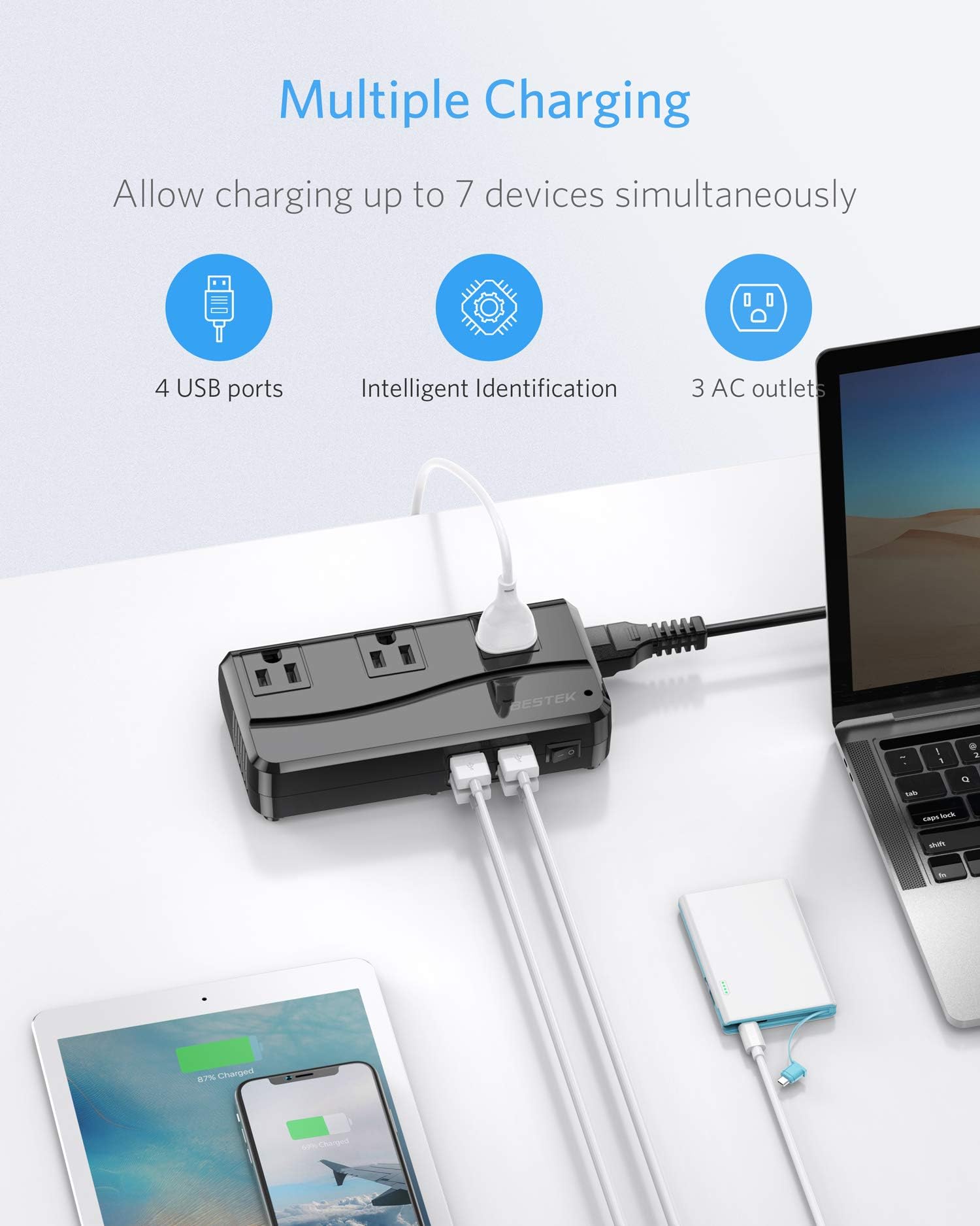 BESTEK Power Converter Adapter 220V to 110V Voltage Converter International Outlet Adapter with 6A 4 -Port USB Charging and UK/EU/AU/US Universal Travel Adapter(Black)