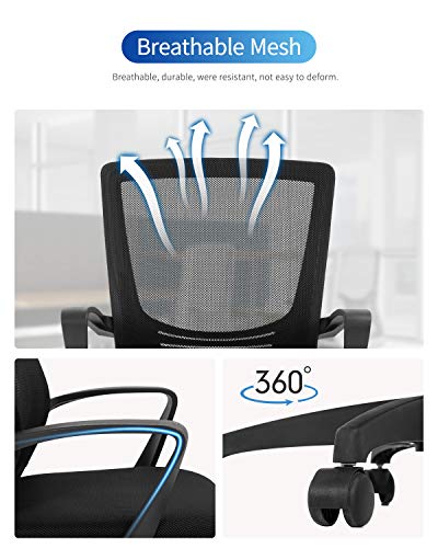 Home Office Chair Ergonomic Desk Chair Mesh Computer Chair Lumbar Support Modern Executive Adjustable Rolling Swivel Chair Comfortable Mid Black Task Chair, Black