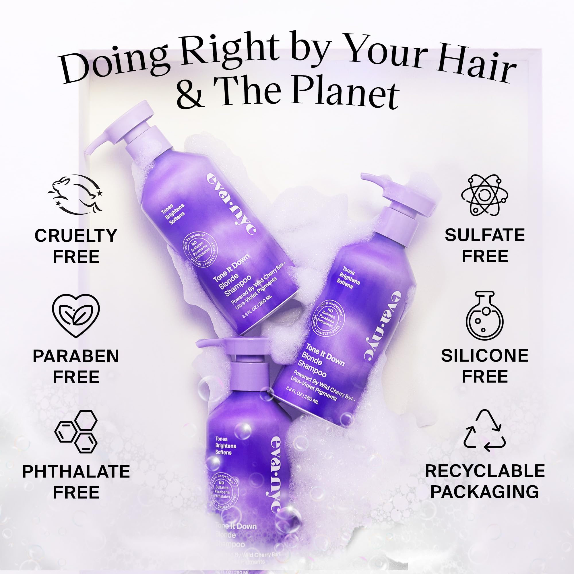 Eva NYC Tone It Down Purple Shampoo for Brightening Blonde Hair, Eliminating Brass & Yellow Tones - Moisturizing & Vegan, 8.8 oz
