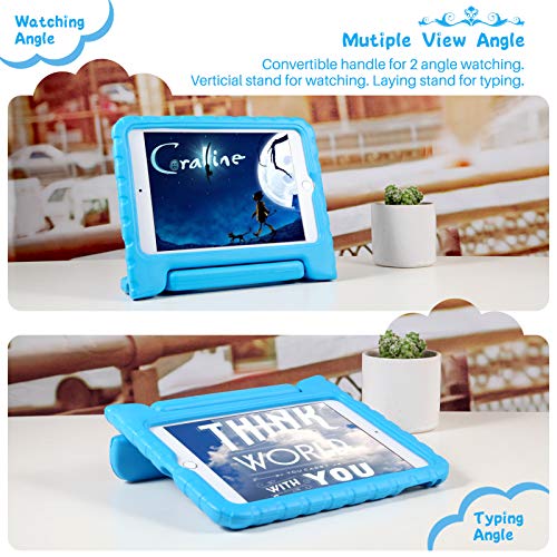EVA Tablet Case for iPad Mini 4 / Mini 5 with Handle | Blosomeet Full Body Protective Kid-Proof Cover for iPad Mini 5th/4th Generation with 2-Angle Stand | Rugged & Lightweight Case for Boys | Blue