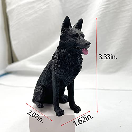 1P Small Resin Black German Shepherd Simulation Model Statue Ornament Wolf Dog Home Bedroom Garden Car Decoration Crafts Collectible Figurines (Black)