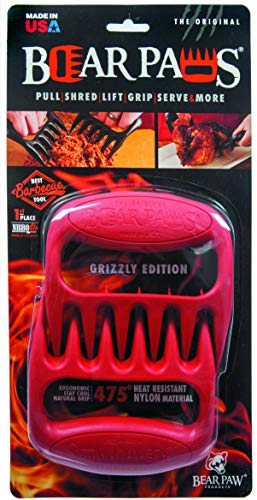 Bear Paws Meat Claws - The Original Meat Shredder Claws, USA Made - Easily Lift, Shred, Pull and Serve Meats - Ultra-Sharp, Ideal Meat Claws for Shredding Pulled Pork, Chicken, Beef and Turkey - Red