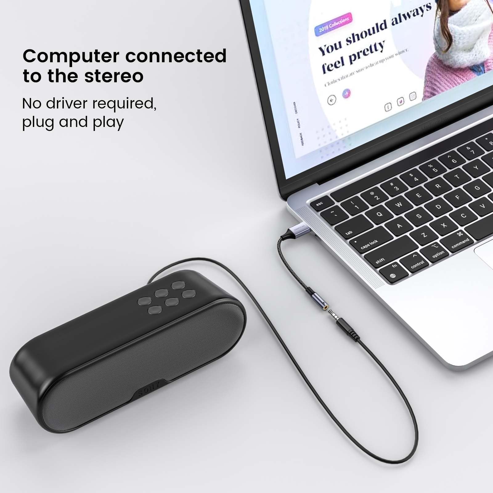 MOSWAG USB to Audio Jack Adapter 0.65Feet/20cm, External Sound Card Jack Audio Adapter with 3.5mm Aux Stereo Converter Compatible with Headset, PC, Laptop, Linux, Desktops, PS4 and More Device