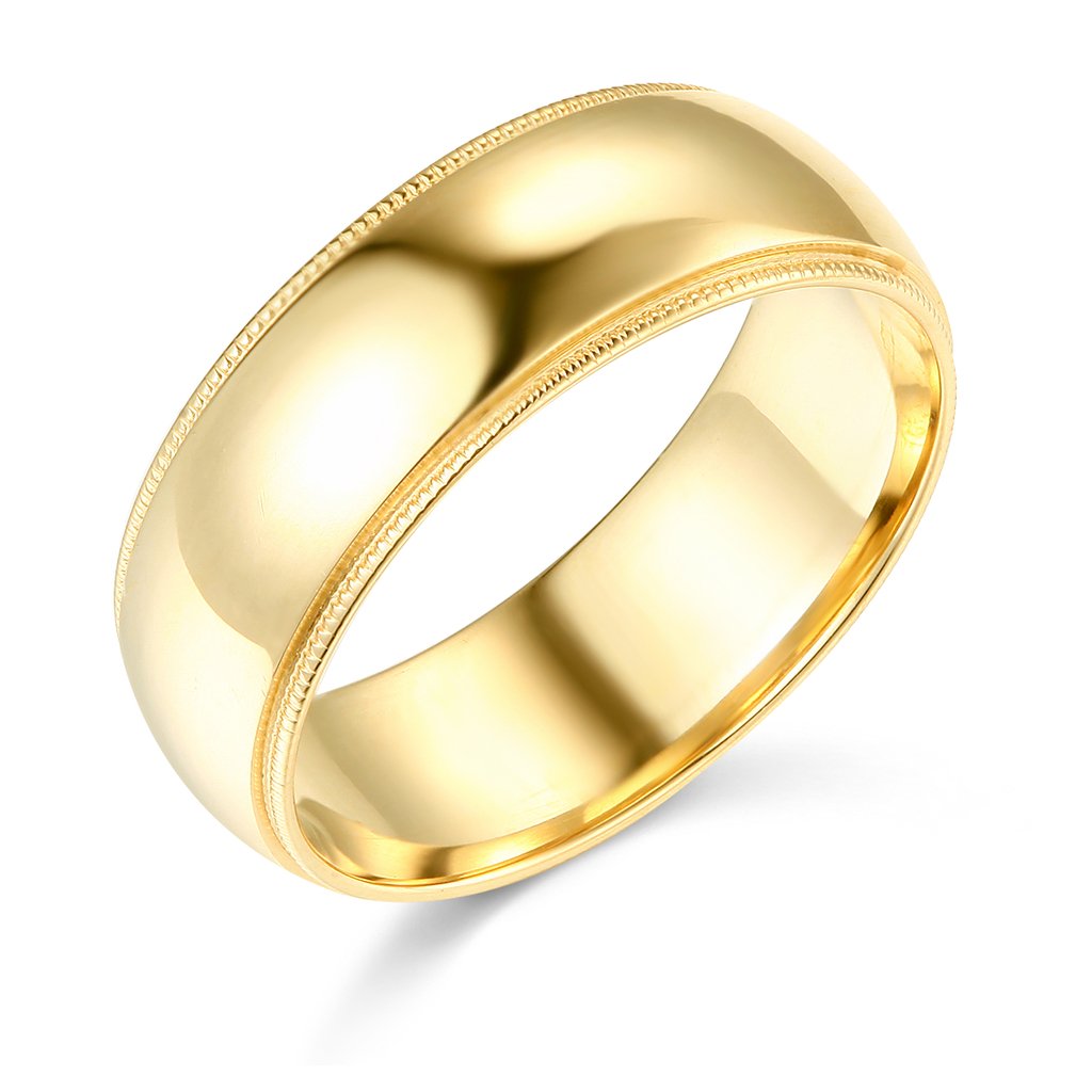 14k Yellow Gold 7mm Comfort FIT Plain Milgrain Wedding Band - Size 7