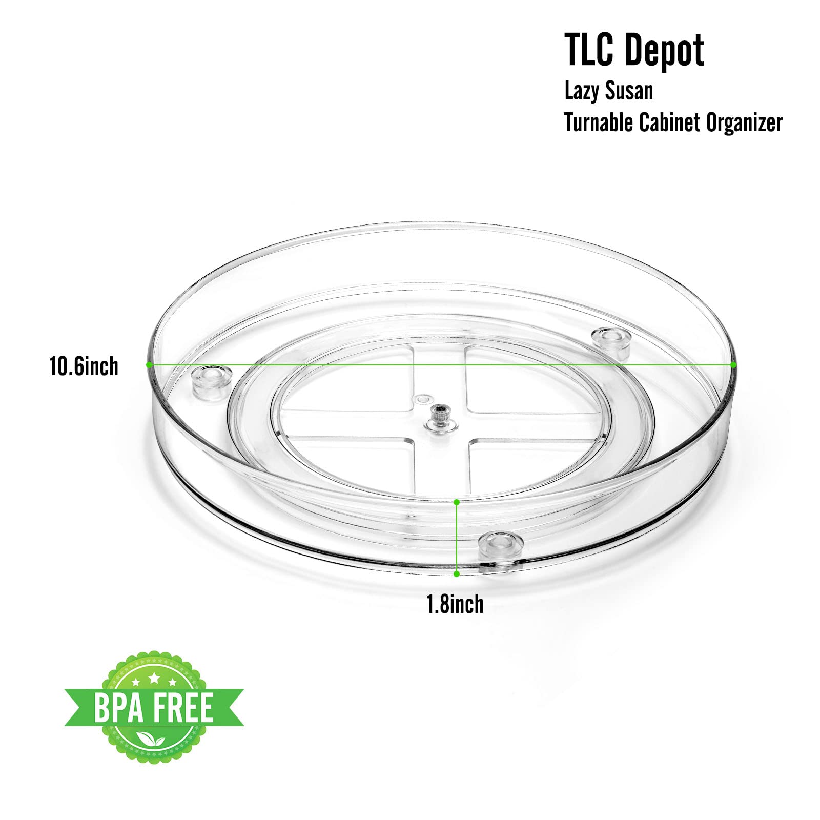 1PACK - 10" Clear Lazy Susan Organizer for Cabinet β Quality-Crafted, Durable Turntable Organizer, Bathroom & Cabinet Organizer for Pantry Organization and Storage β Kitchen Organization by TLC Depot