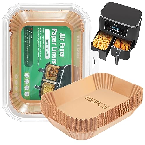 Air Fryer Disposable Paper Liners, 150PCS 8.6''x5.6'' Rectangle Non-stick Baking Paper for Ninja DZ201 DZ401 Foodi Dual Air Fryer Oil-proof, Food Grade Parchment for Baking Microwave (8.6x5.6 150)