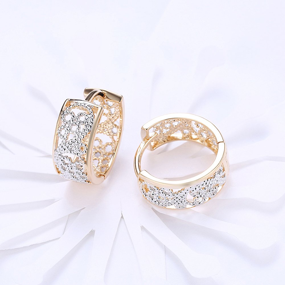 14K Gold Silver Wide Filigree Hoop Earrings Hollow Carved Flower Texture Earrings For Womens Men
