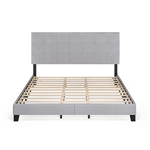 Furinno Laval Button Tufted Upholstered Platform Bed Frame, California King, Glacier