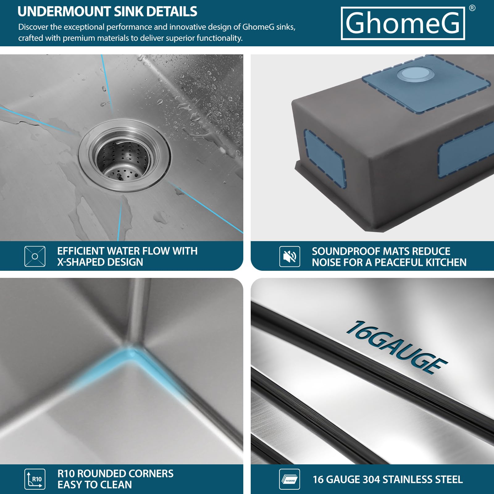 32x19 Undermount Kitchen Sink - GhomeG 32 Inch Deep Single Bowl kitchen sink 16 Gauge Stainless Steel Under Counter Kitchen Sink Basin With R10 Round Corners