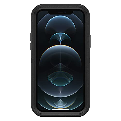 OtterBox iPhone 12 and 12 Pro Defender Series Case - Single Unit Ships in Polybag, Ideal for Business Customers - BLACK, rugged & durable, with port protection, includes holster clip kickstand