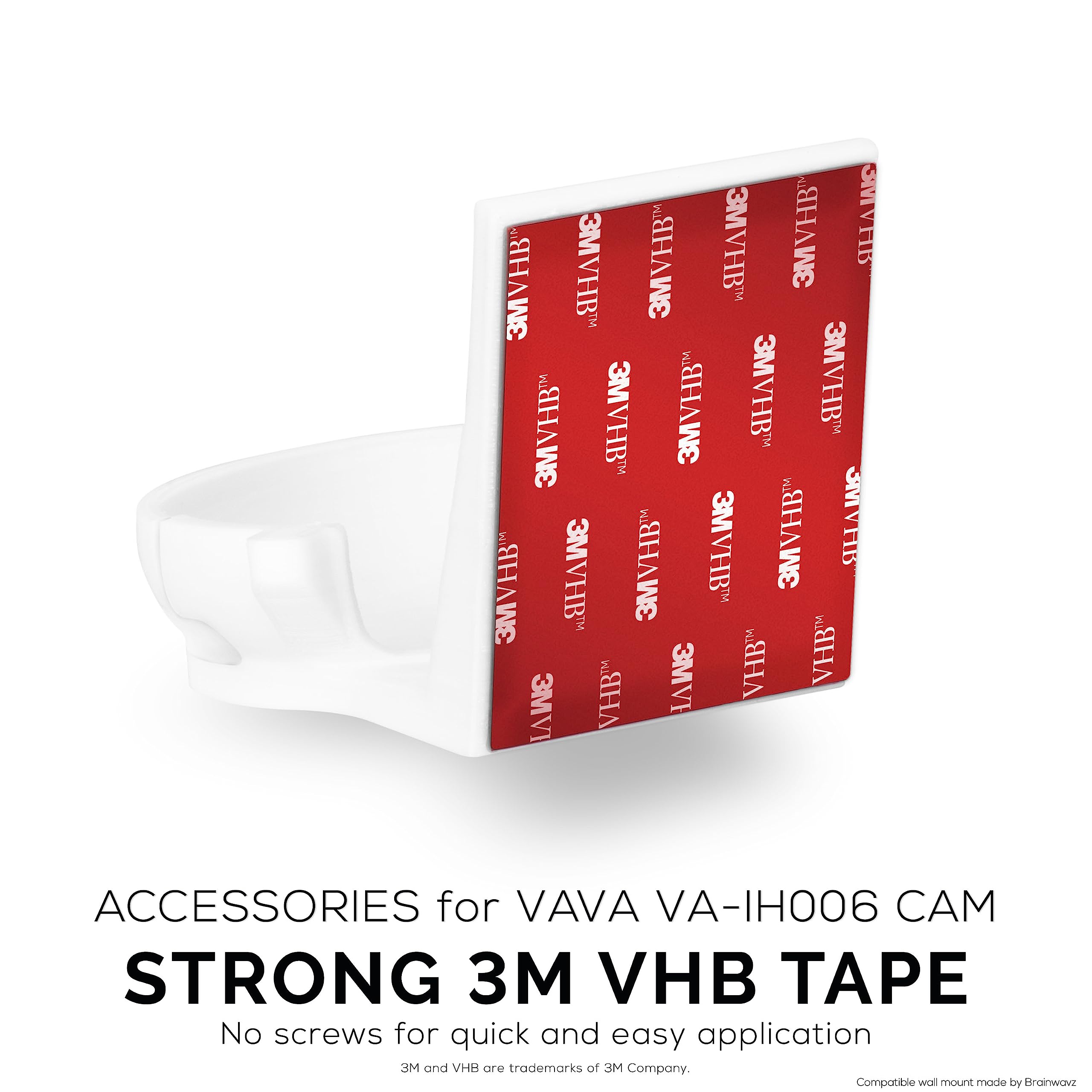 BRAINWAVZ Adheasive Wall Mount for VAVA Baby Monitor Camera (VA-IH006) Shelf - No Screws, Easy to Install, No Mess, Strong Mount Holder, White
