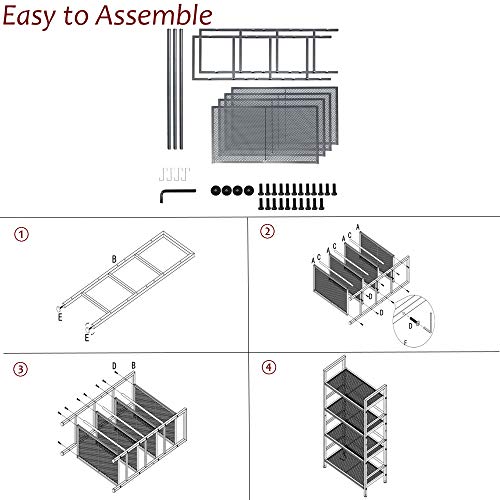 EKNITEY Adjustable Storage Shelf, Metal Kitchen Shelving, Microwave Oven Shelf Utility Storage Shelf with 4 Hooks(4-Tier)
