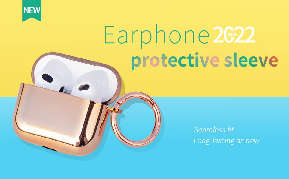 AirPods 3 Case Cover with Keychain,Mirror Plating Silicone Cover Airpods 3 Accessories with Keychain,for Women Men with Apple Airpods 3 Case 2021 (Gold)