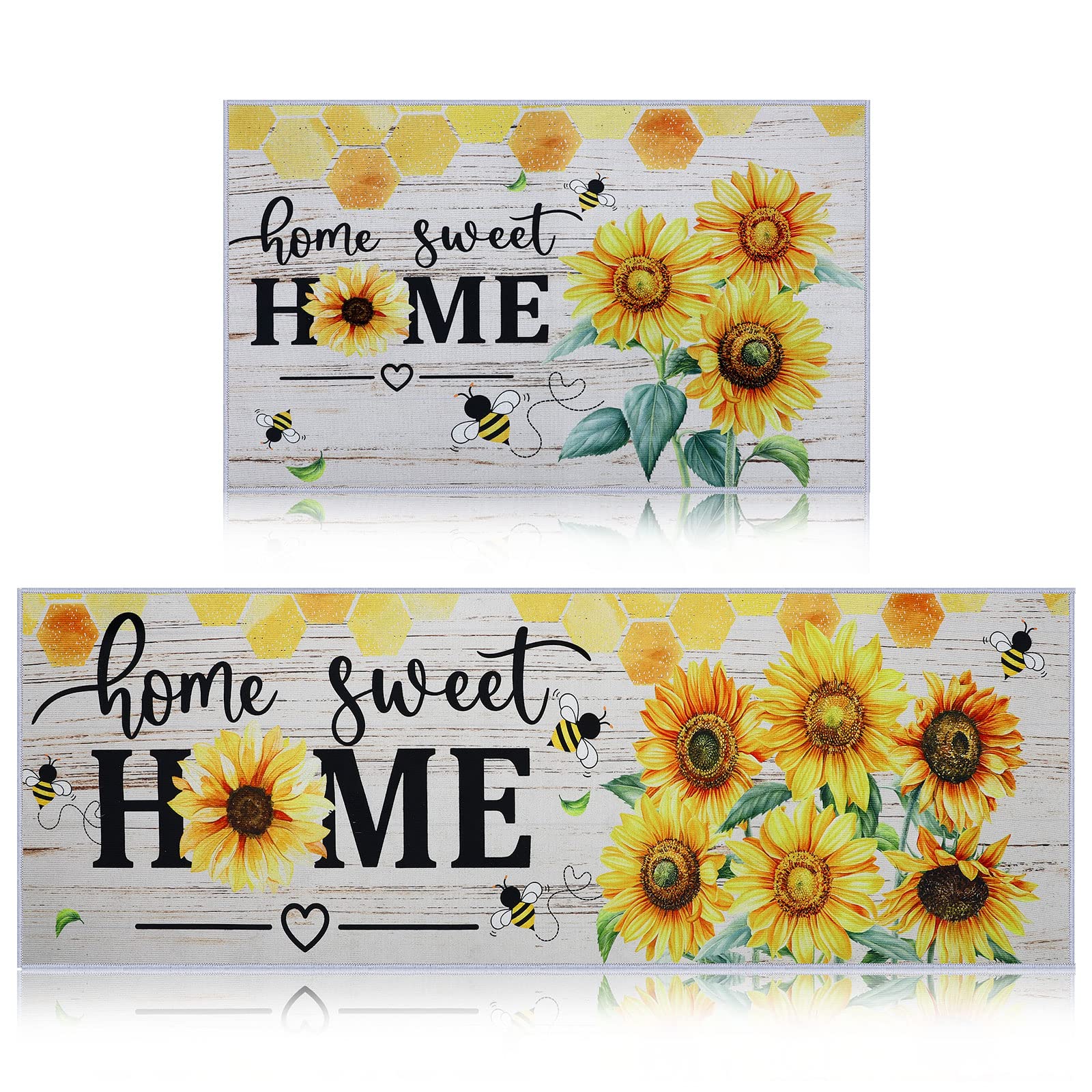 2 Pieces Sunflower Kitchen Rugs Set Kitchen Mats Non Slip Rubber Backing Area Sunflower Rug Home Sweet Home Doormat Washable Indoor Outdoor Floor Mats Country Kitchen Decor, 17'' x 30'', 17'' x 47''