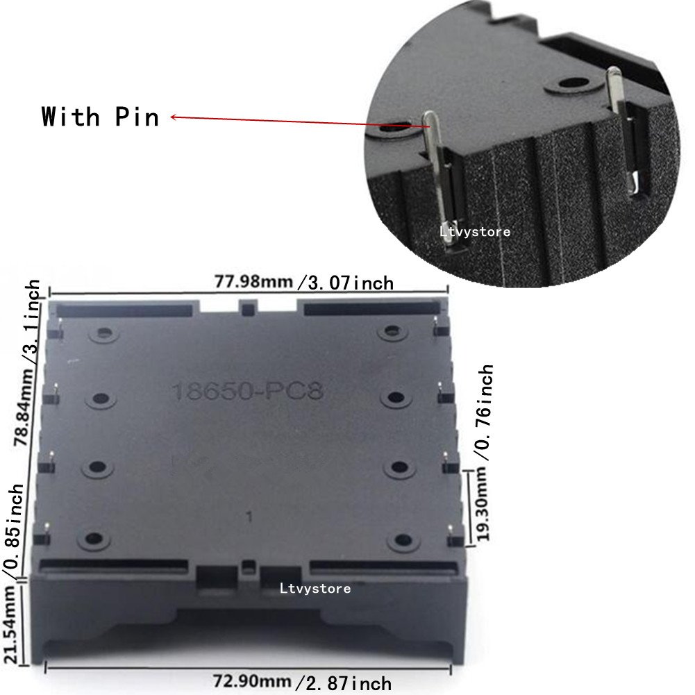 Ltvystore 18650 Battery Case Holder, 8 Pcs 4 Slots x 3.7V DIY Battery Storage Box, in Parallel Black Plastic Batteries Case with Pin for 4 x 18650