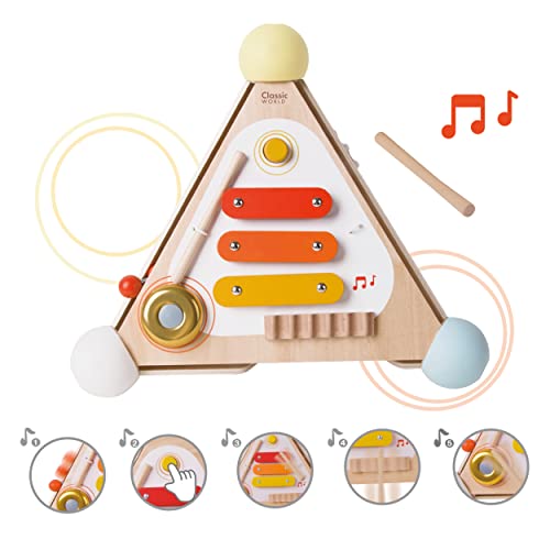 Classic World Wooden Activity Cube, Black Discs, Mirror, Shape Sorter, Space Gear Activity Center for Baby