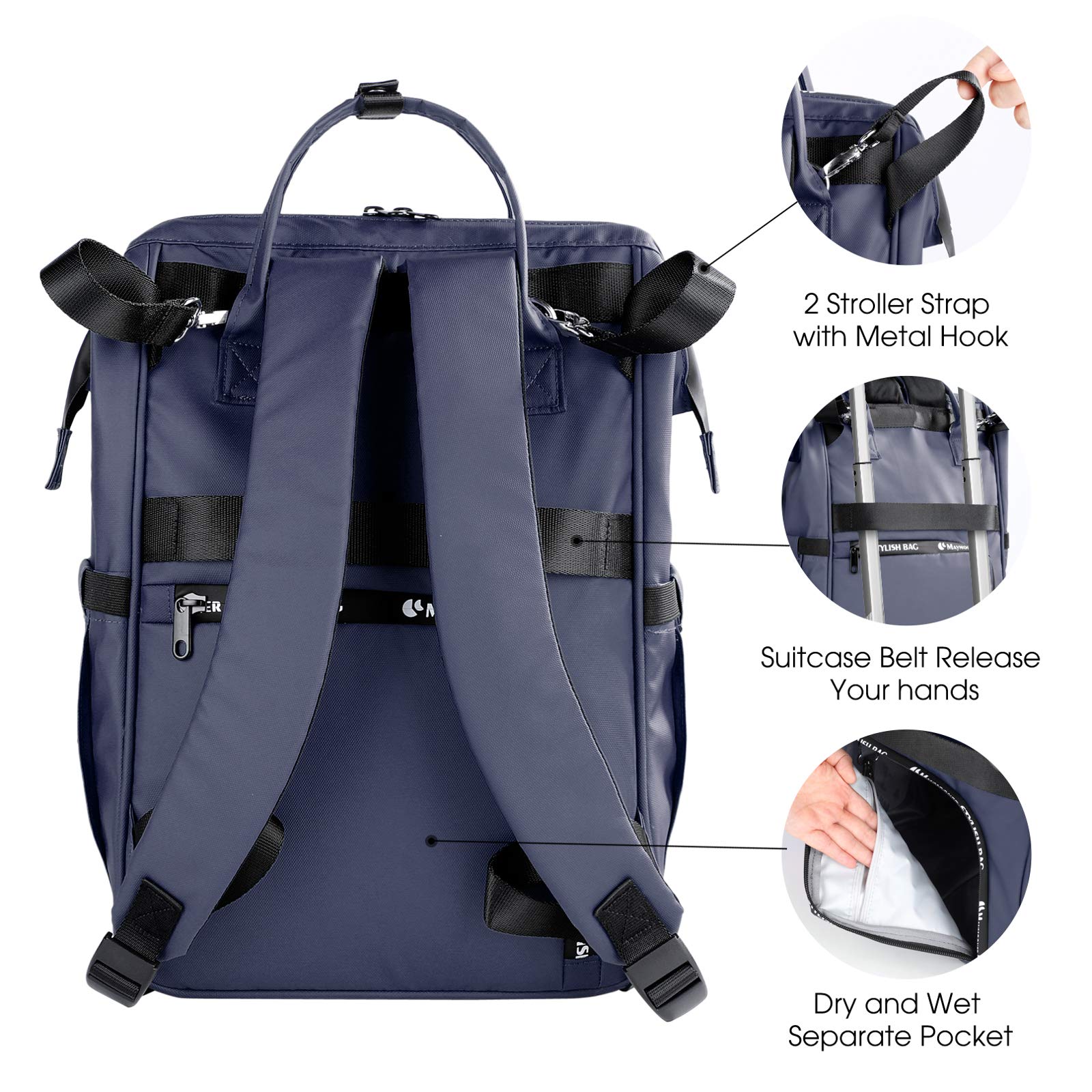BesyPro Baby Diaper Bag Backpack Waterproof Travel Back Pack Maternity Nappy Changing Bags with Changing Pad Insulated Pockets,Navy Blue