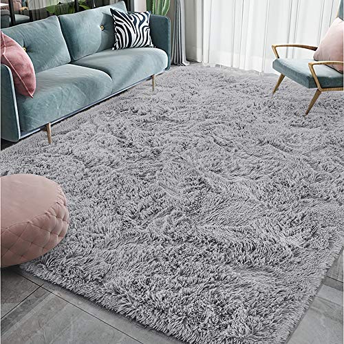 HOMORE Luxury Fluffy Area Rug Modern Shag Rugs for Bedroom Living Room, Super Soft and Comfy Carpet, Cute Carpets for Kids Nursery Girls Home,5x8 Feet Gray