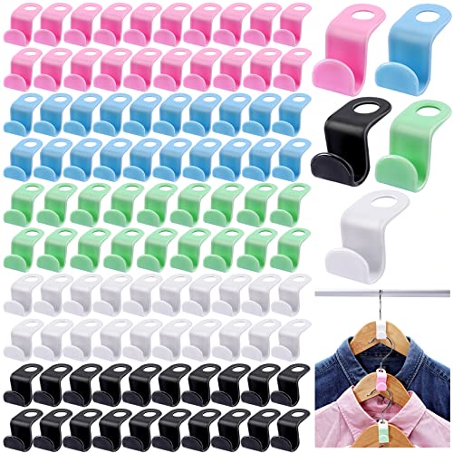 200 PCS Clothes Hanger Connector Hooks,Space Saving Cascading Hooks,Plastic Mini Connection Hooks,Hanger Extender Clips for Closet Clothes Organizer,Hanger Hooks for Hangers(Multicolor)