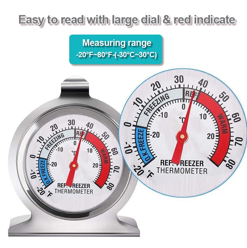 2 Pack Refrigerator Thermometer -30-30 deg C/-20-80 deg F, Classic Fridge Thermometer Large Dial with Red Indicator Thermometer for Freezer Refrigerator Cooler