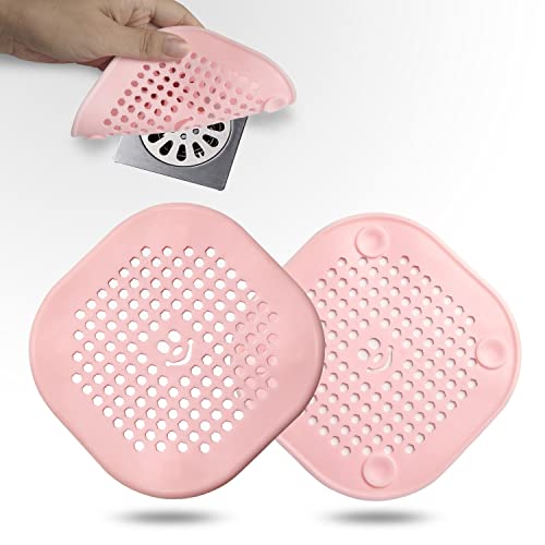 2 Pack Drain Hair Catcher Durable Silicone Drain Protector Bathroom Accessories Hair Stopper Drain Cover for Shower Kitchen Bathroom Tub Pink