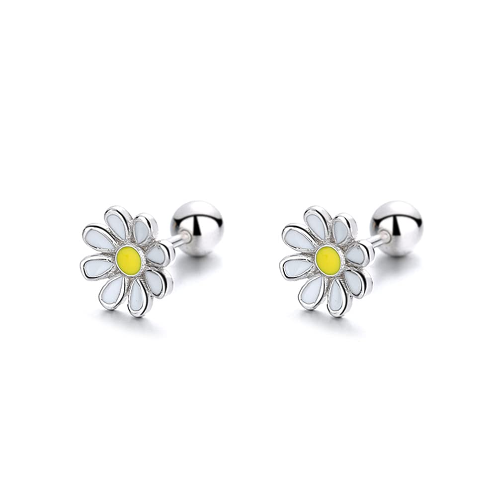 18G Little Daisy Flower Cartilage Stud Earrings Sterling Silver 925 Chrysanthemum Flower Helix Tragus Earring Studs Screw Back Small Ear Piercing for Women Girls