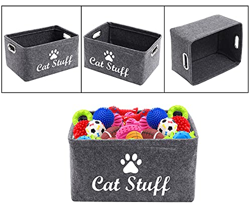 Geyecete Cat Apparel & Accessories/Cat Toys/Pet Supplies Storage Basket/Bin with Handles, Collapsible & Convenient Storage Solution for Office, Bedroom, Closet, Toys, Laundry(Grey)