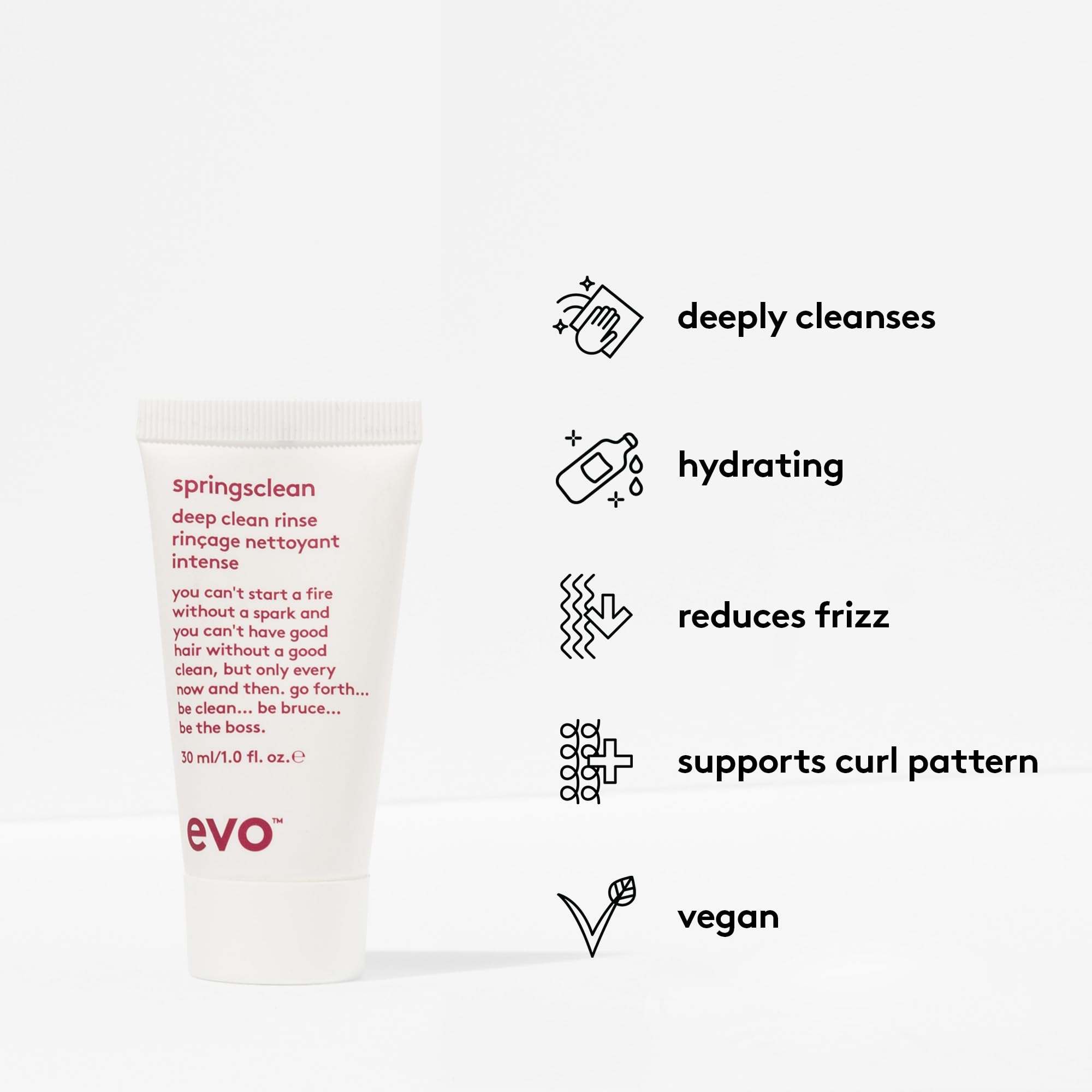 EVO Springsclean Shampoo - Deep Cleansing & Gentle Moisturizing - For Natural Shiny Soft Curly & Wavy Hair - Travel Size, 30ml / 1.01fl.oz