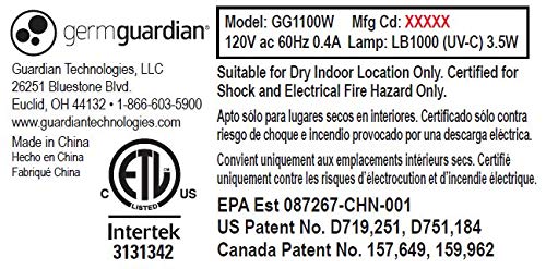 germguardian Germ Guardian Technologies Pluggable UV-C Sanitizer, Deodorizer, Kills Germs, Freshens Air and Reduces Odors from Pets, Smoke, Mold, Cooking and Laundry (2, Crystal White) (GG1100W2PK)