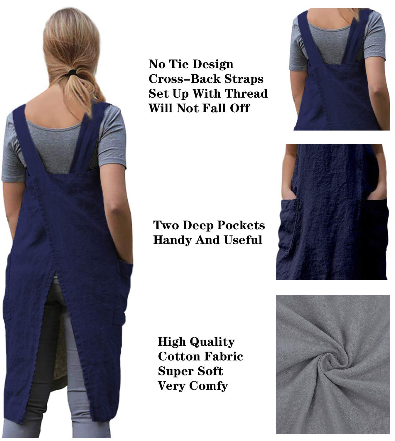 TBA Cotton Linen Apron Cross Back Apron for Women with Big Pockets Square Pinafore Dress for Baking Cooking BBQ & Grill