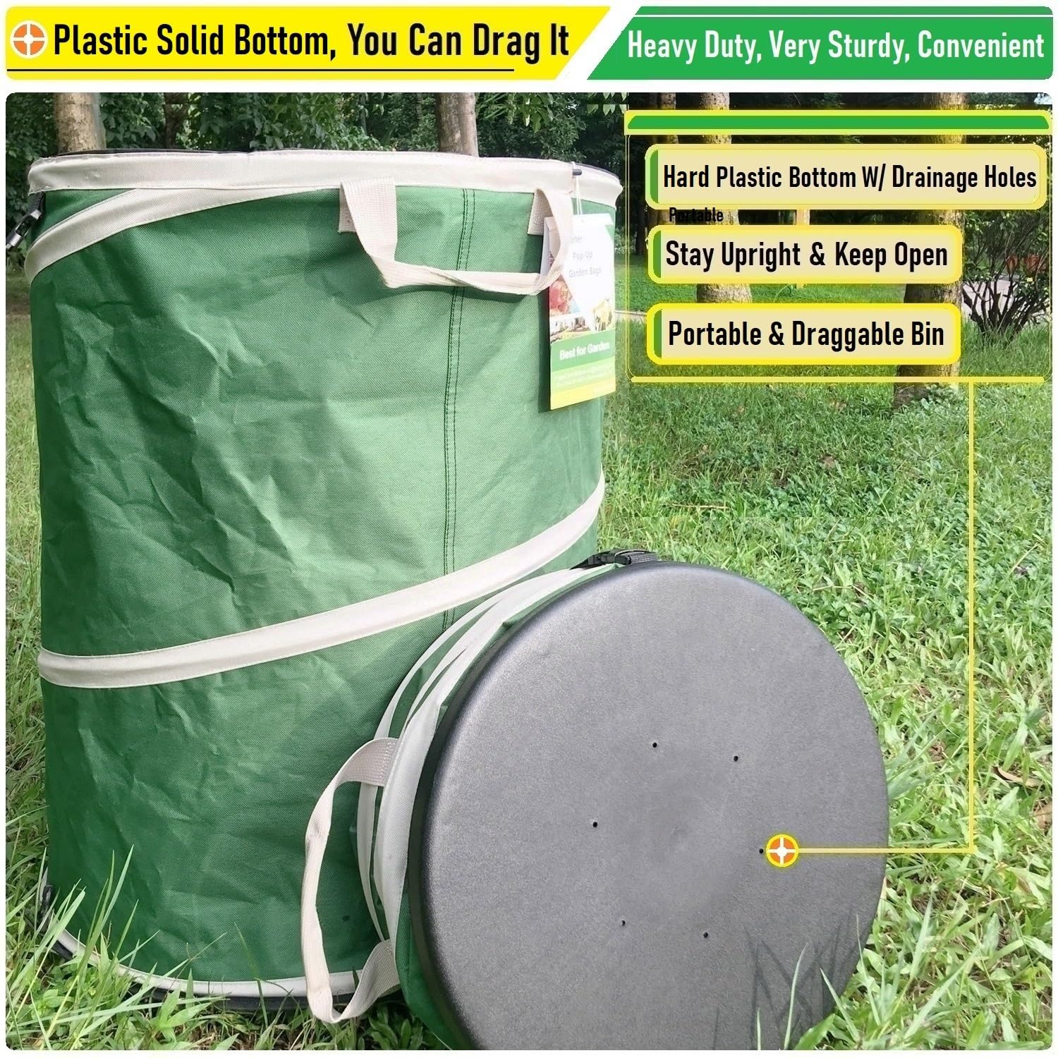 16 Gallon & 24 Gallon Collapsible Trash Can with Solid Bottom Yard Garden Bag for Pop-Up Trash Can,Recycling Bin,RV Camping Waste Bin,Home Laundry Hamper,Yard Waste Bag,Debris Bag,Lawn Grass,Leaf Bags