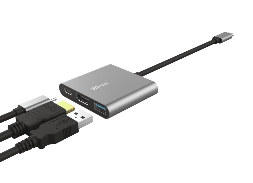 Trust Dalyx 3-in-1 Multiport USB-C Adapter, USB-C PD Port, USB, HDMI, HDR and HDMI 1.4 (4K 30Hz), 5 Gbps USB 3.2 Gen 1, MacBook, PC, Laptop, Chromebook