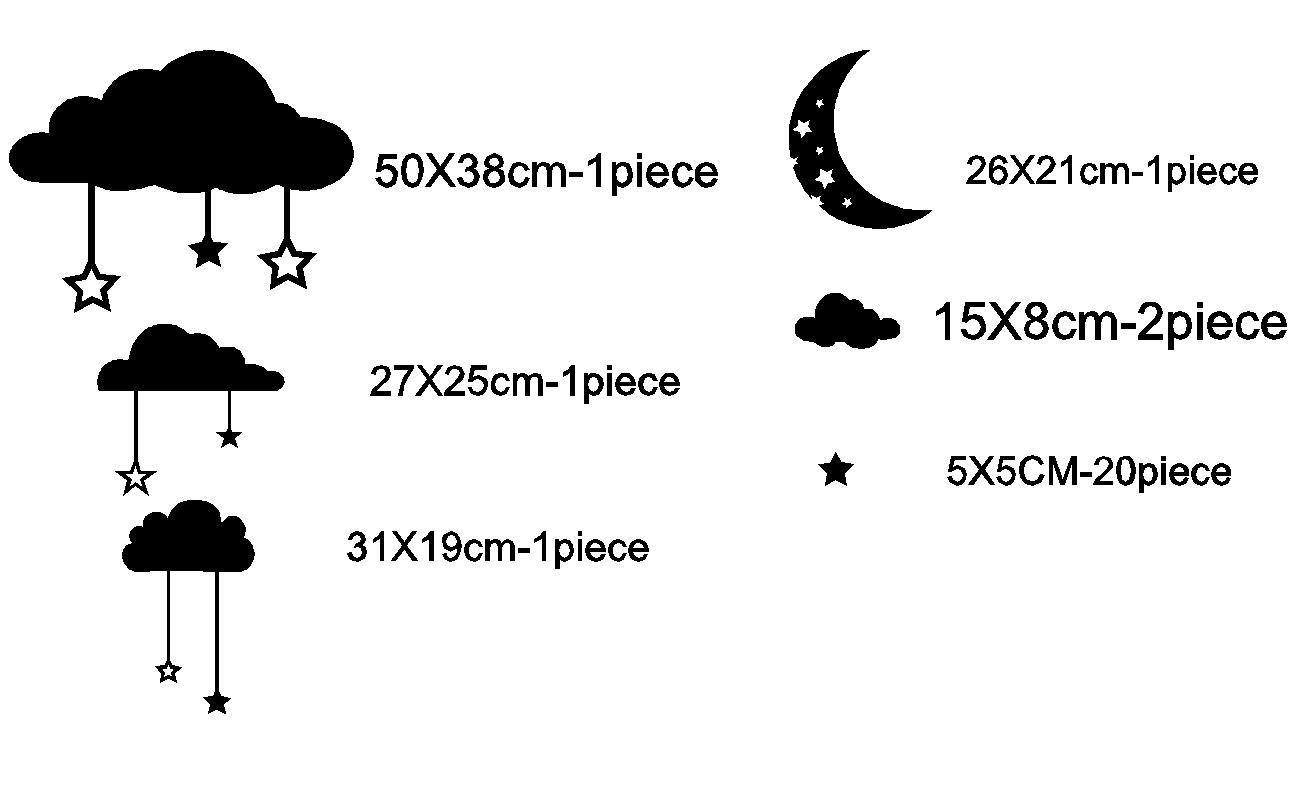 Clouds Moon and Stars Vinyl Wall Stickers Home Decor for Kids Room Baby Nursery Decals Mural AD05 (White)