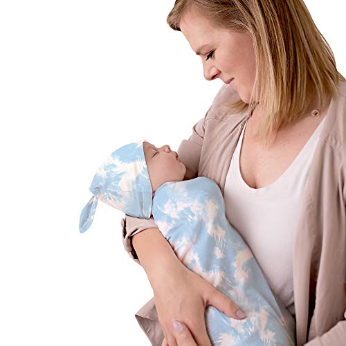 Itzy Ritzy Cocoon & Hat Swaddle Set - Swaddle for Newborns Includes Name Announcement Card & Jersey Knit Cocoon & Hat Set, Perfect for Newborn Photography - For 0-3 Mon. (Blue Cloud Tie Dye, Set of 2)