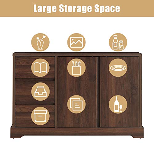 Giantex Buffet Sideboard, Storage Console Table with 3 Drawers and 2-Door Cabinets, Buffet Server Cupboard for Kitchen, Dining Room, Living Room, Entryway, Walnut (46.5”LX 15.5”WX 30.5”H)