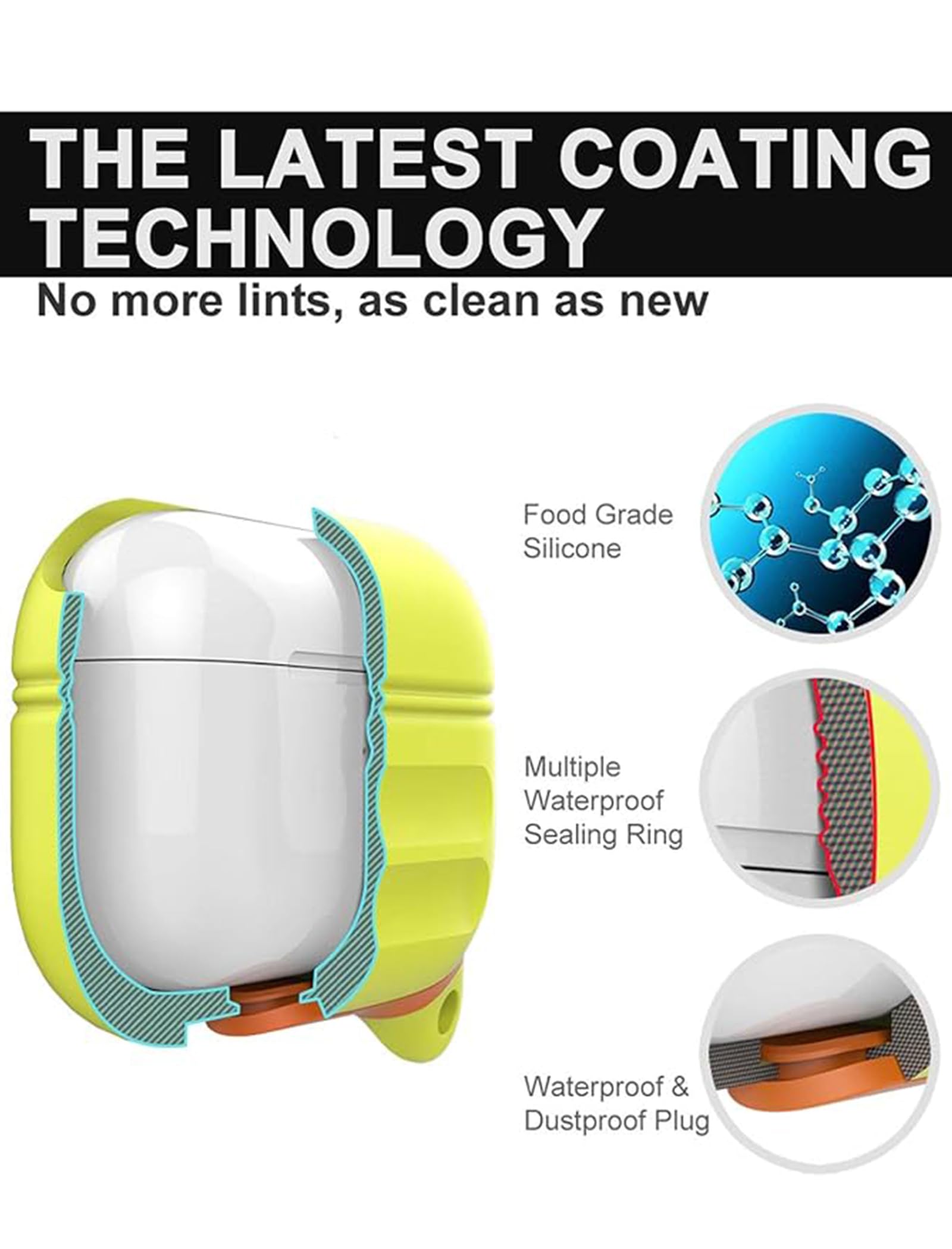 HALLEAST for AirPods 3 Case Waterproof, Front LED Visible & Support Wireless Charging, Protective Silicone Case Cover Compatible with for Apple AirPods 3 with Carabiner, Nightglow Yellow