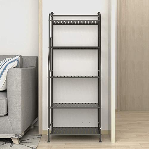 GHQME 5 Tier Metal Standing Shelf Space Saver, Storage Tower Rack for Kitchen Bathroom, Storage Shelving Unit Organizer, Outdoor Flower Stand (Black, 5-Tier)