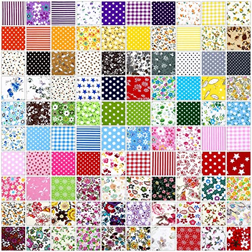 300 Pieces 4 x 4 Inches Cotton Fabric Bundle Precut Patchwork Fabrics Fat Squares Fabric Scraps Cotton Quilting Printed Floral Fabric Patchwork for DIY Craft Sewing Clothing