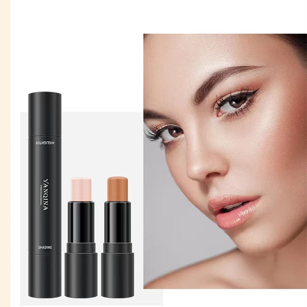 2 in 1 dual-ended highlighter & shadow stick face brightening foundation stick glow stick, Bronze, 0.04 Ounce (Pack of 1)