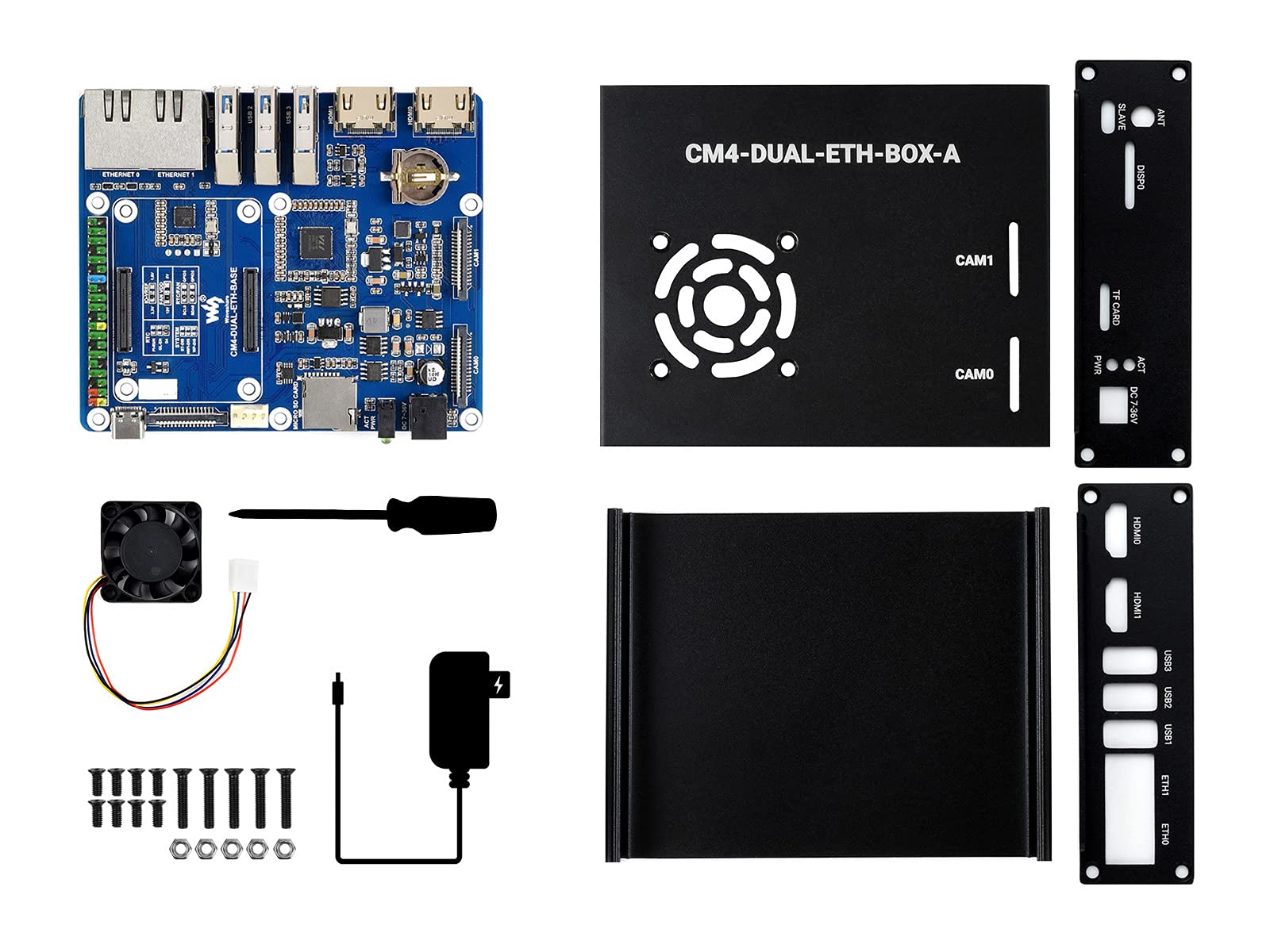 waveshare Dual Gigabit Ethernet Mini-Computer Based on Raspberry Pi Compute Module 4 (NOT Included), CM4 Dual ETH Base Inside, Metal Case, with Cooling Fan, Fast and Easy to Build a CM4 Mini PC