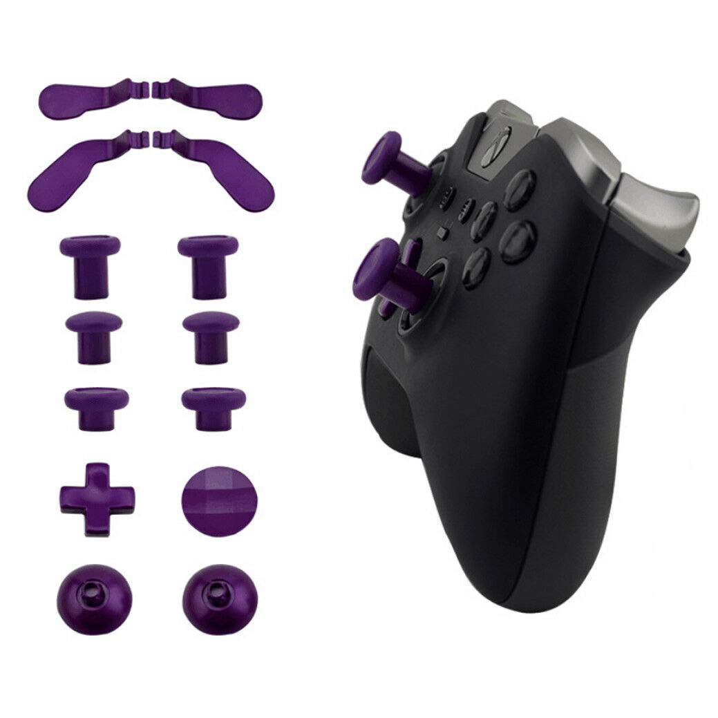 14 in 1 Metal Stainless Steel Analog Stick Thumbstick D-Pad Button Paddle Bullet Kit Set for Xbox One Elite Controller with Open Tool & Carry Case-Purple