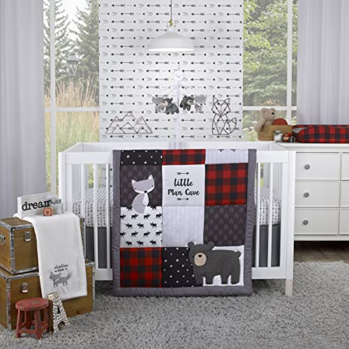 Little Love by NoJo Little Man Cave Red, Black and Grey Buffalo Check Super Soft Contoured Changing Pad Cover