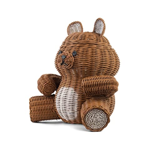 G6 COLLECTION Bear Rattan Storage Basket With Lid Decorative Bin Home Decor Hand Woven Shelf Organizer Cute Handmade Handcrafted Nursery Gift Decoration Animal Wicker Bear (Brown Bear)