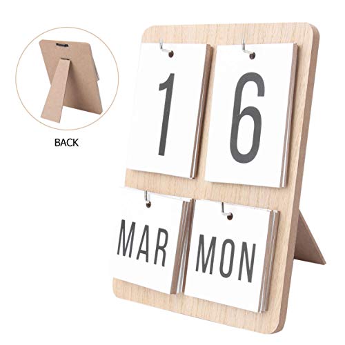 Garneck Wooden Desktop Calendar Wall Hanging Calendar Manual Perpetual Calendar Planner Schedule Year Calendar for Desk Top Office Home Decoration (White)