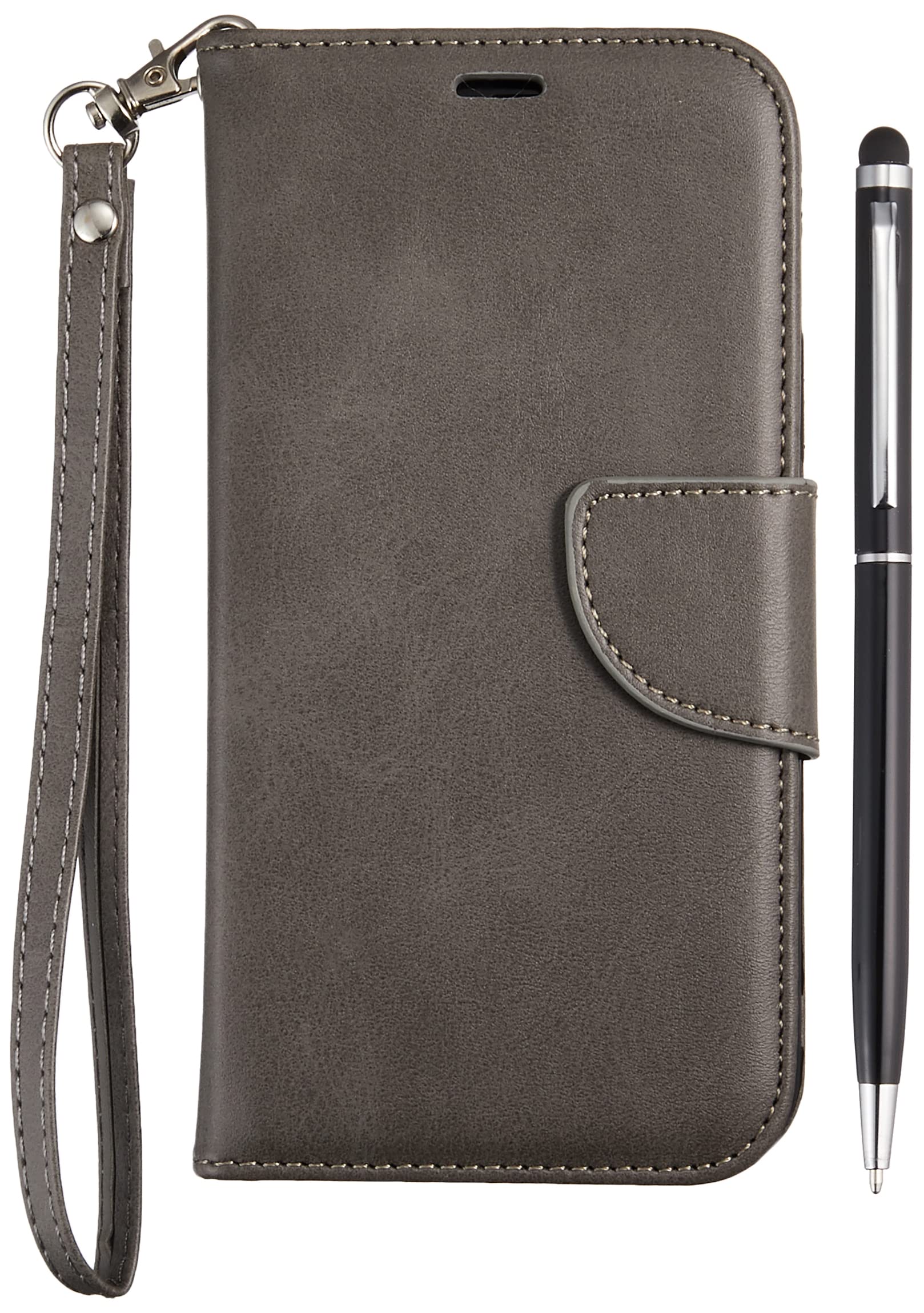 Glow Co., Ltd. iPhone 11 Pro Notebook Type Case with Strap, Gray, Tempered Glass & Stylus Pen Included 406-2-01
