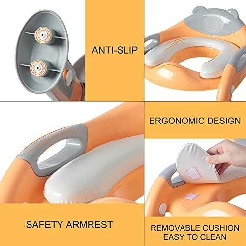 Fedicelly Potty Training Toilet Seat Boys Girls,Toddlers,Kids Potty Chair with Step Stool Ladder(Gray/Orange)