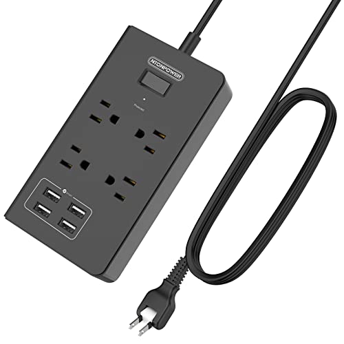 2 Prong Power Strip with Flat Rotating Plug, NTONPOWER 10ft Extension Cord Surge Protector, 4 Outlets 4 USB, 2 Prong to 3 Prong Outlet Adapter, 1700 Joules, Overload Protection for Non-Grounded Outlet
