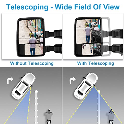 ECCPP Tow Mirrors Towing Mirrors Compatible with 2004-2014 for Ford for F-150 Pickup Truck with Left Right Side Power Control Heat Turn Signal Puddle Auxiliary Light with Chrome Housing