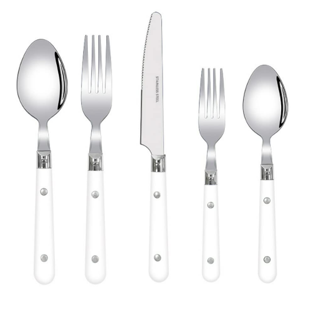 20-Piece Set-304 Thickened Stainless Steel Silverware Cutlery Set Steak Knife And Fork Spoon Dessert Tea Spoon Fruit Fork (White)